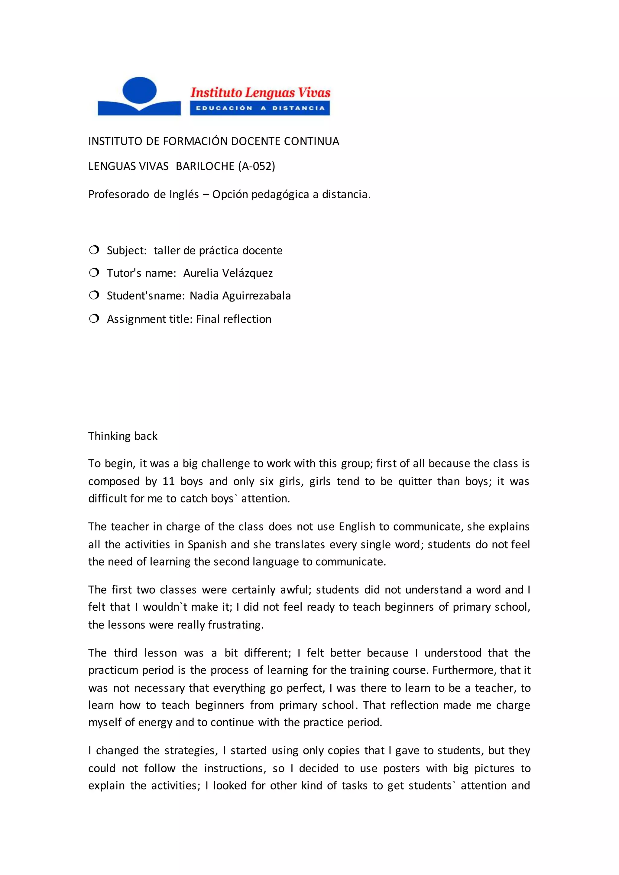 Final reflection primary practicum-aguirrezabala | DOCX