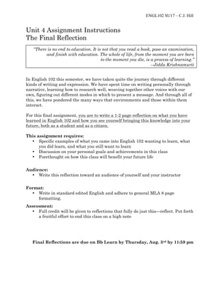 Final reflection instructions | PDF