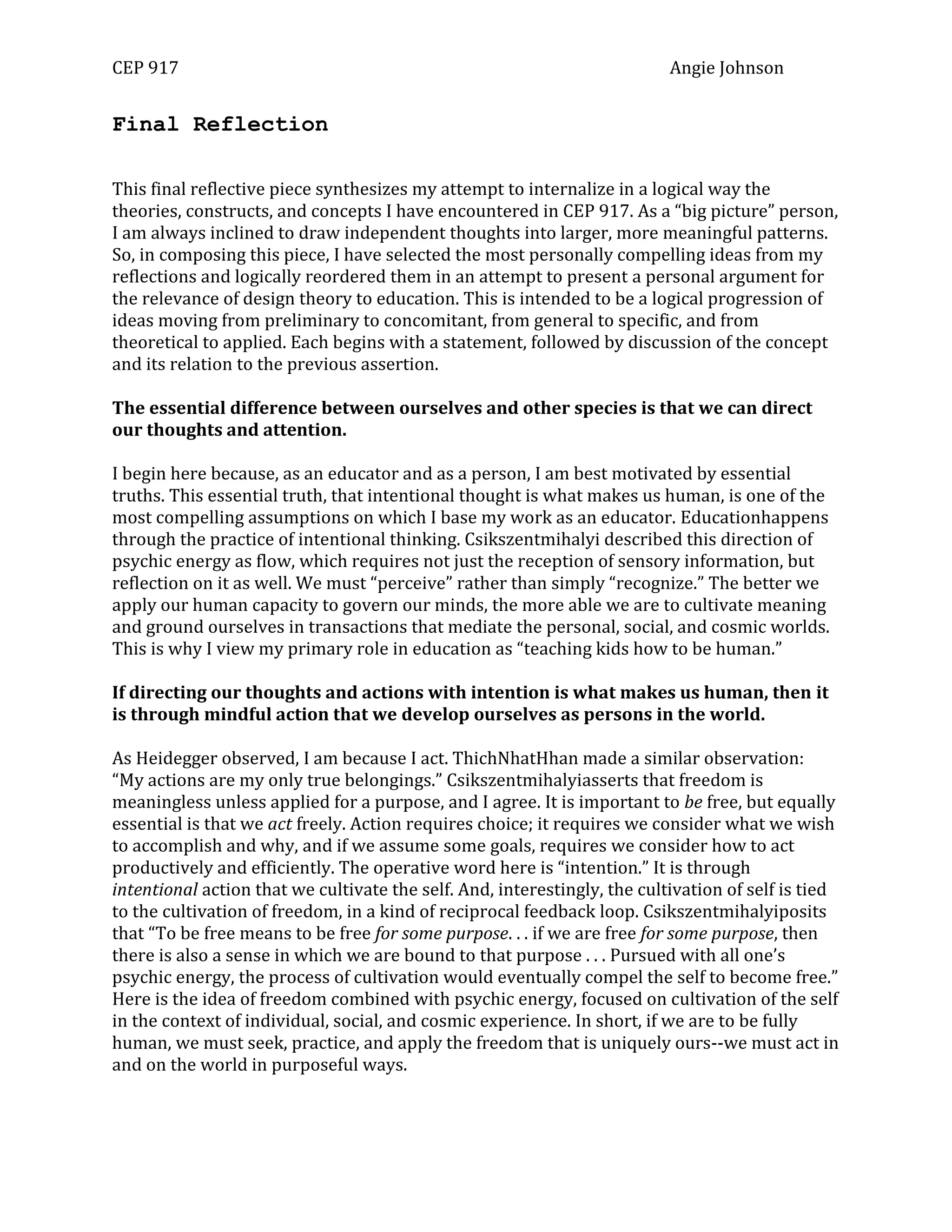 Final reflection johnson | PDF