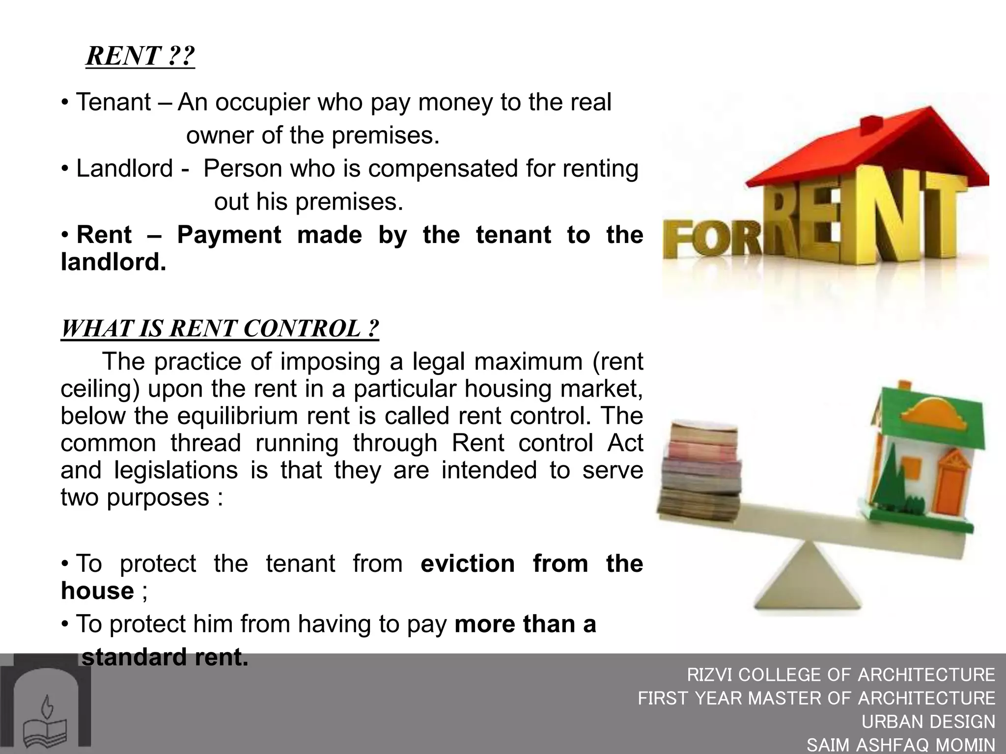 Rent Control Act, Maharashtra 1999 | PPTX
