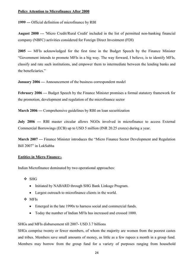 Microfinance : Project Report | DOCX | Government Support and Welfare ...