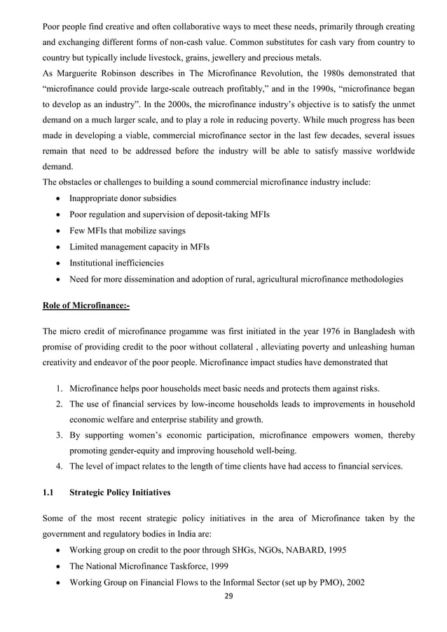 Microfinance : Project Report | DOCX | Government Support and Welfare ...