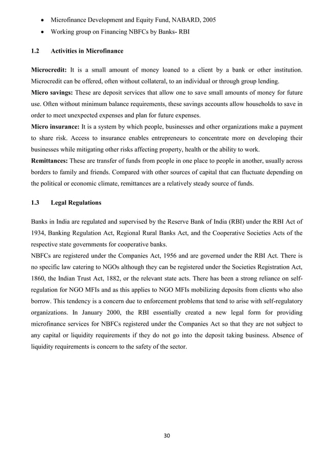 Microfinance : Project Report | DOCX | Government Support and Welfare ...