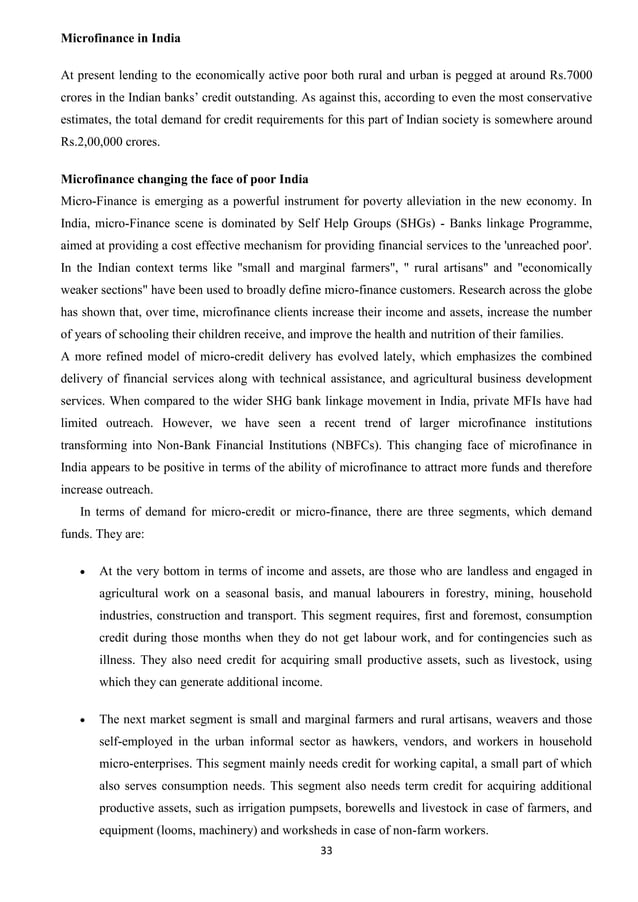 Microfinance : Project Report | DOCX | Government Support and Welfare ...