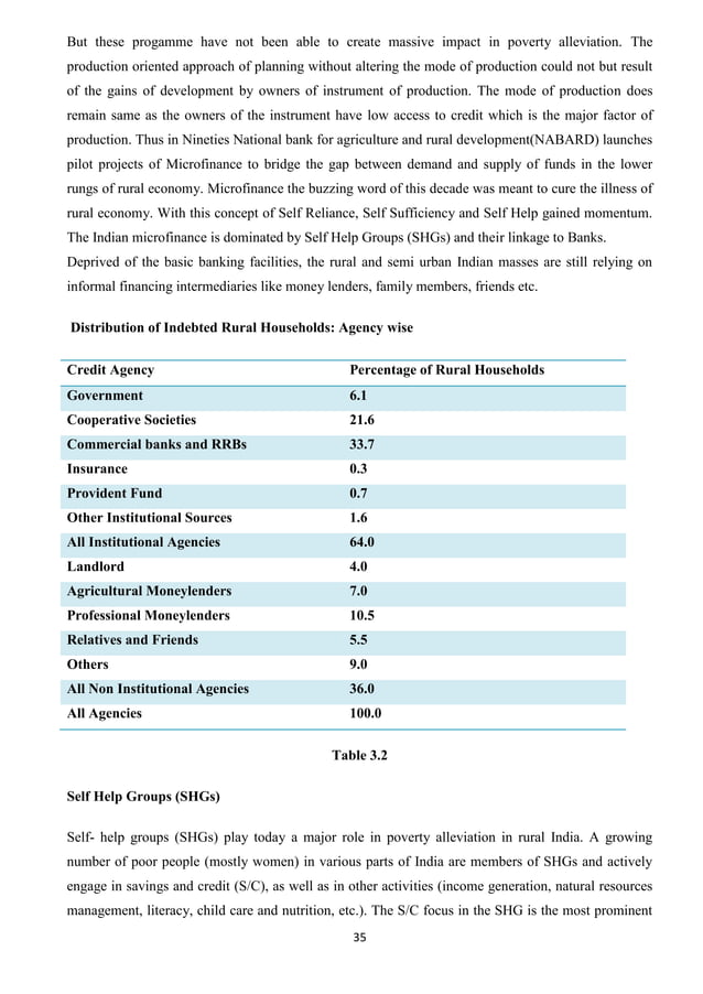 Microfinance : Project Report | DOCX | Government Support and Welfare ...