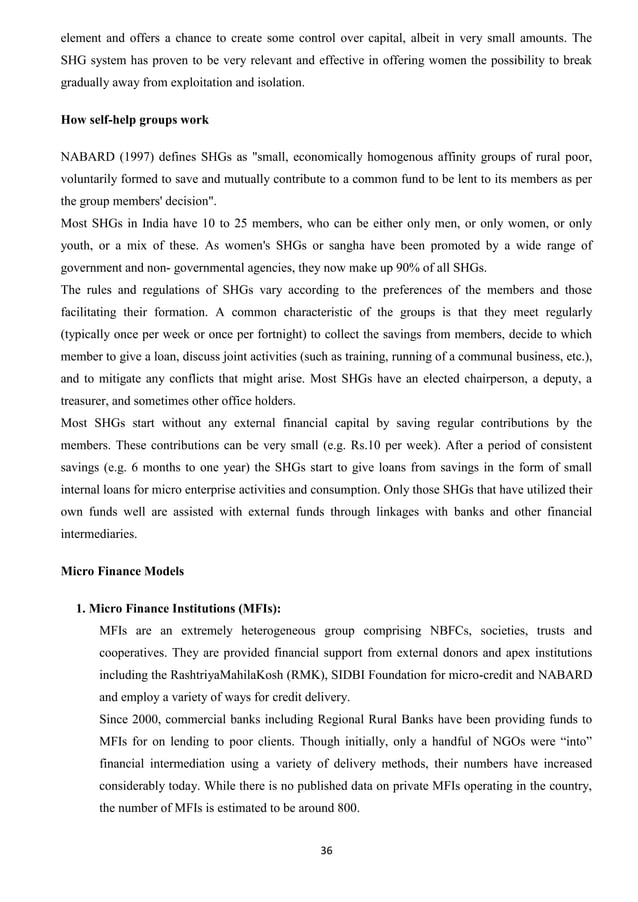 Microfinance : Project Report | DOCX | Government Support and Welfare ...