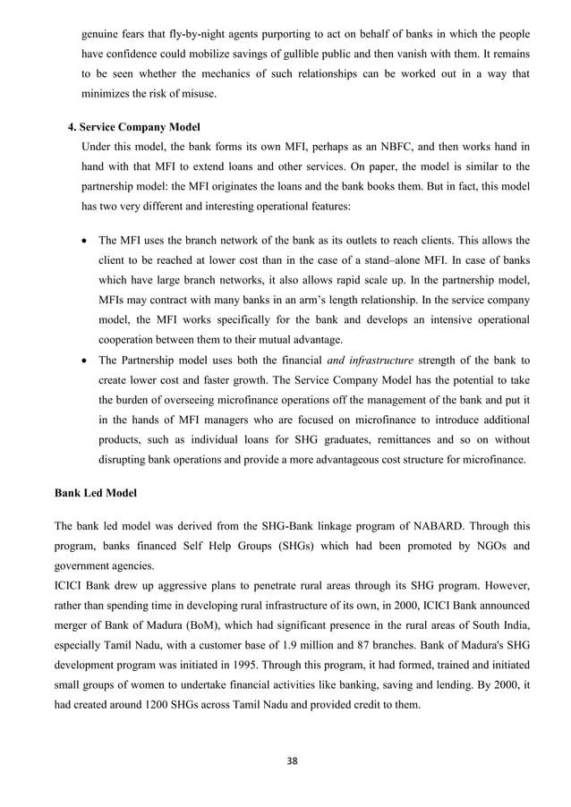 Microfinance : Project Report | DOCX | Government Support and Welfare ...