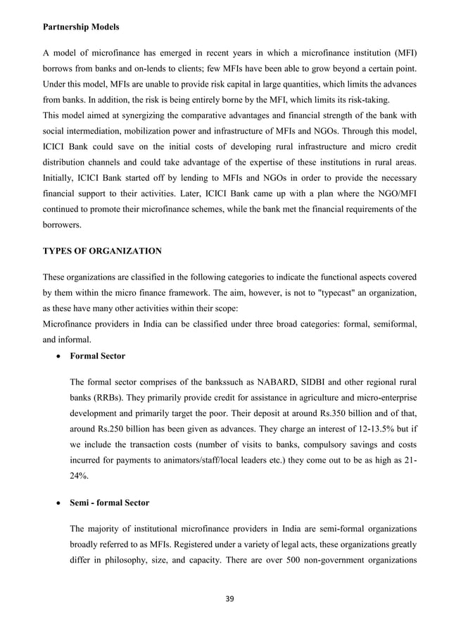Microfinance : Project Report | DOCX | Government Support and Welfare ...