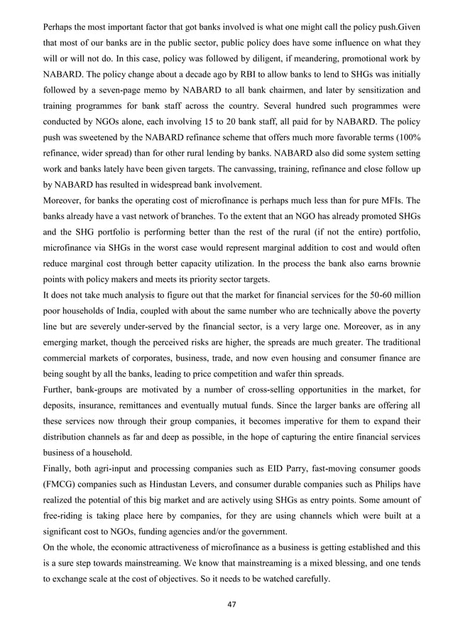 Microfinance : Project Report | DOCX | Government Support and Welfare | Financial Assistance