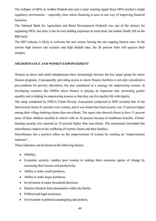 Microfinance : Project Report | DOCX | Government Support and Welfare | Financial Assistance