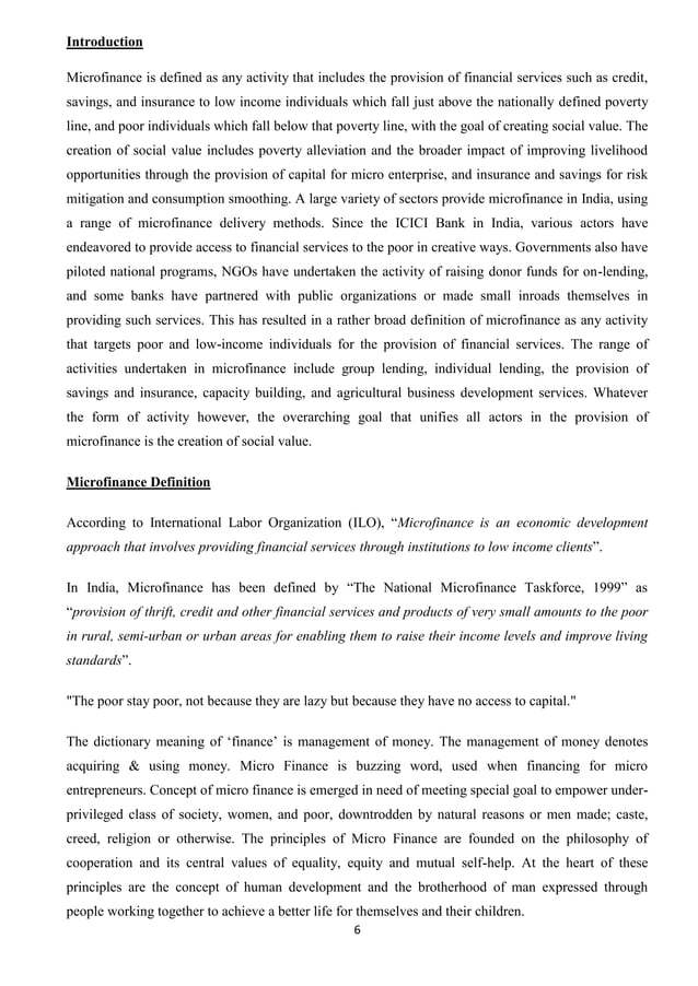 Microfinance : Project Report | DOCX | Government Support and Welfare | Financial Assistance