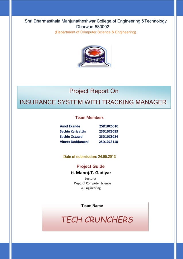 A Project Report on Insurance System with Tracking Manager | PDF | Databases | Computer Software ...