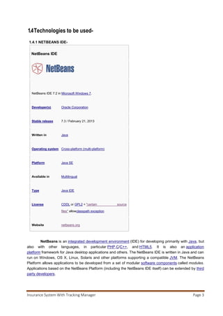 A Project Report on Insurance System with Tracking Manager | PDF