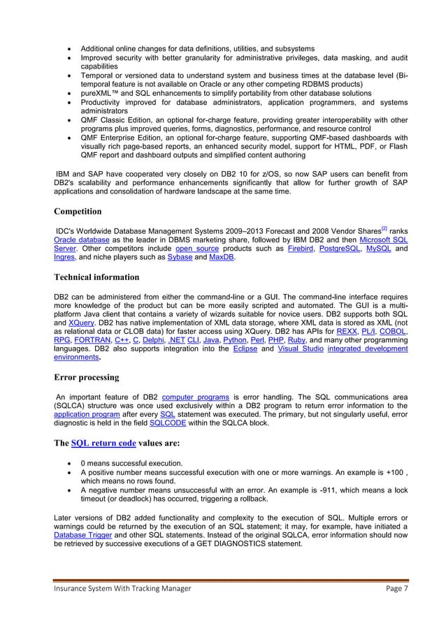 A Project Report on Insurance System with Tracking Manager | PDF | Databases | Computer Software ...