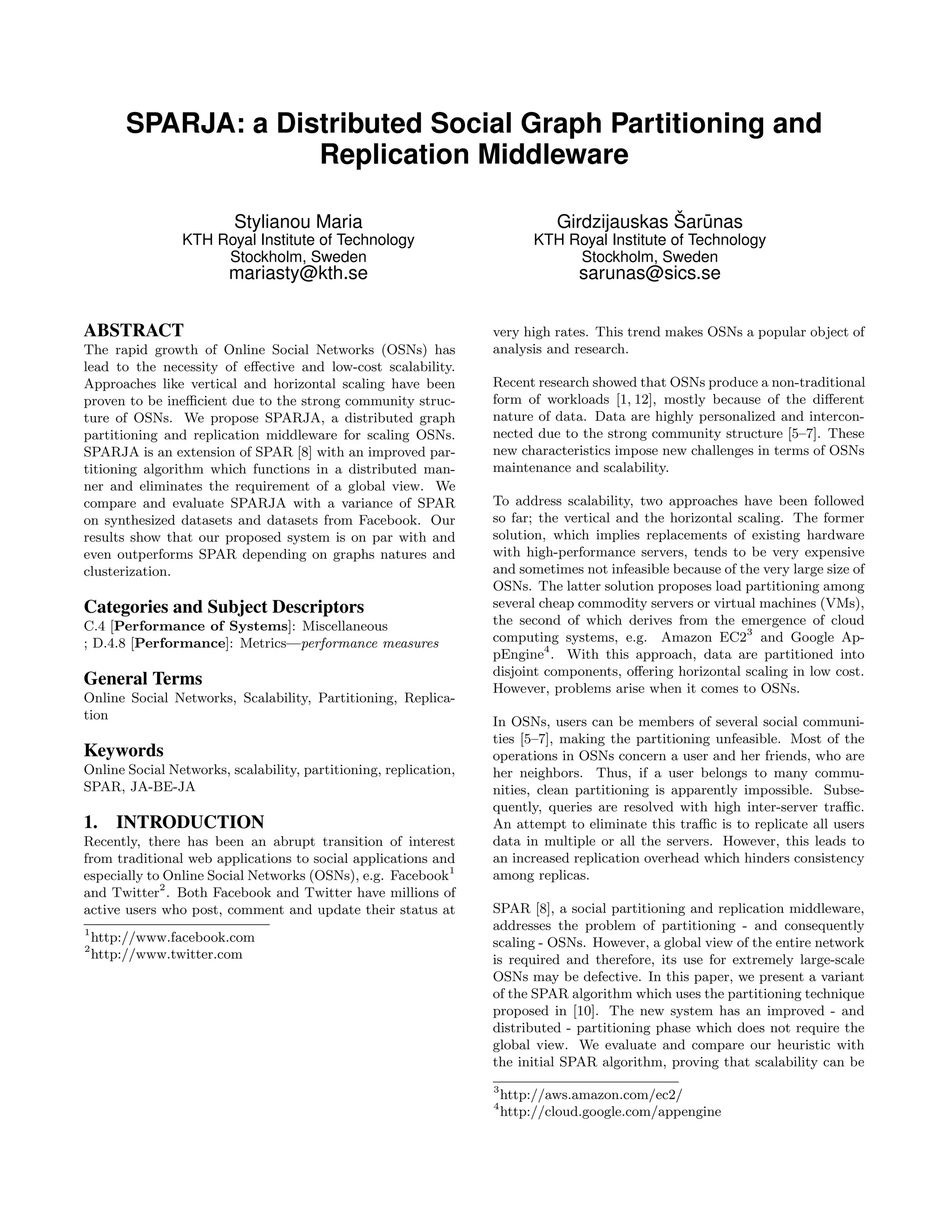 SPARJA: a Distributed Social Graph Partitioning and Replication Middleware | PDF