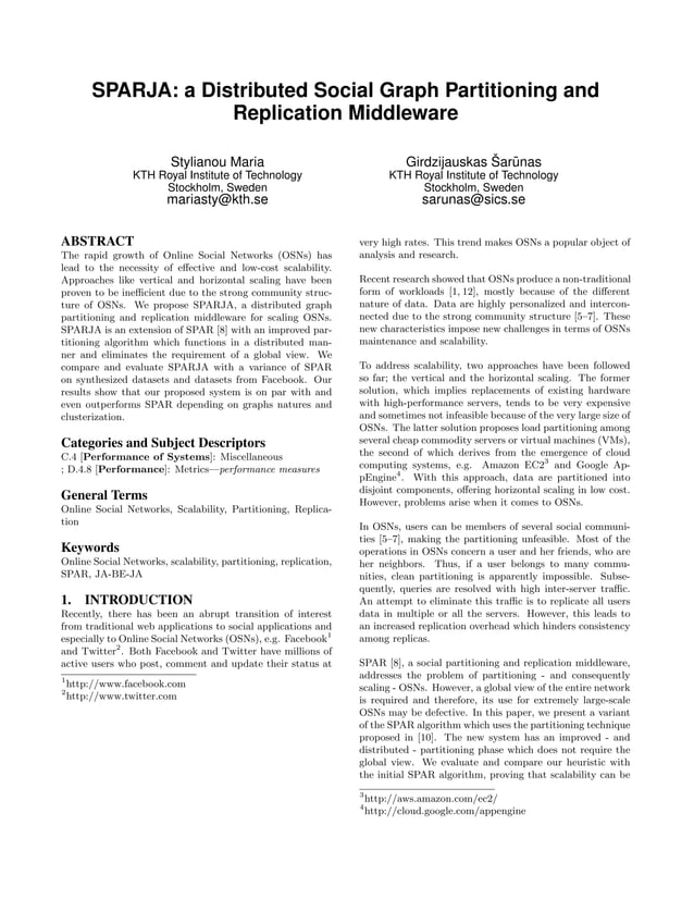 SPARJA: a Distributed Social Graph Partitioning and Replication Middleware | PDF