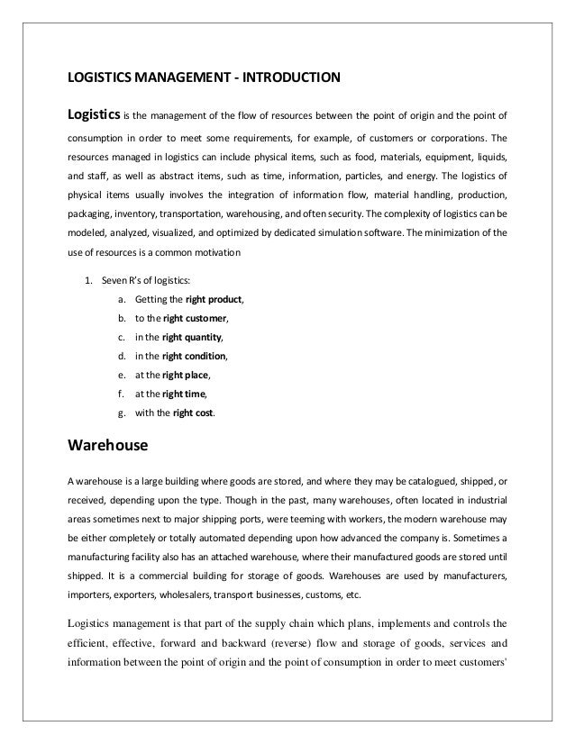 logistics and warehousing