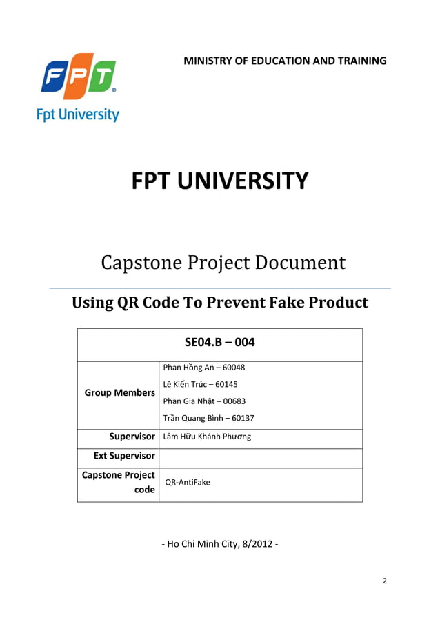 FPT University - Capstone project - Using QR Code to prevent fake ...