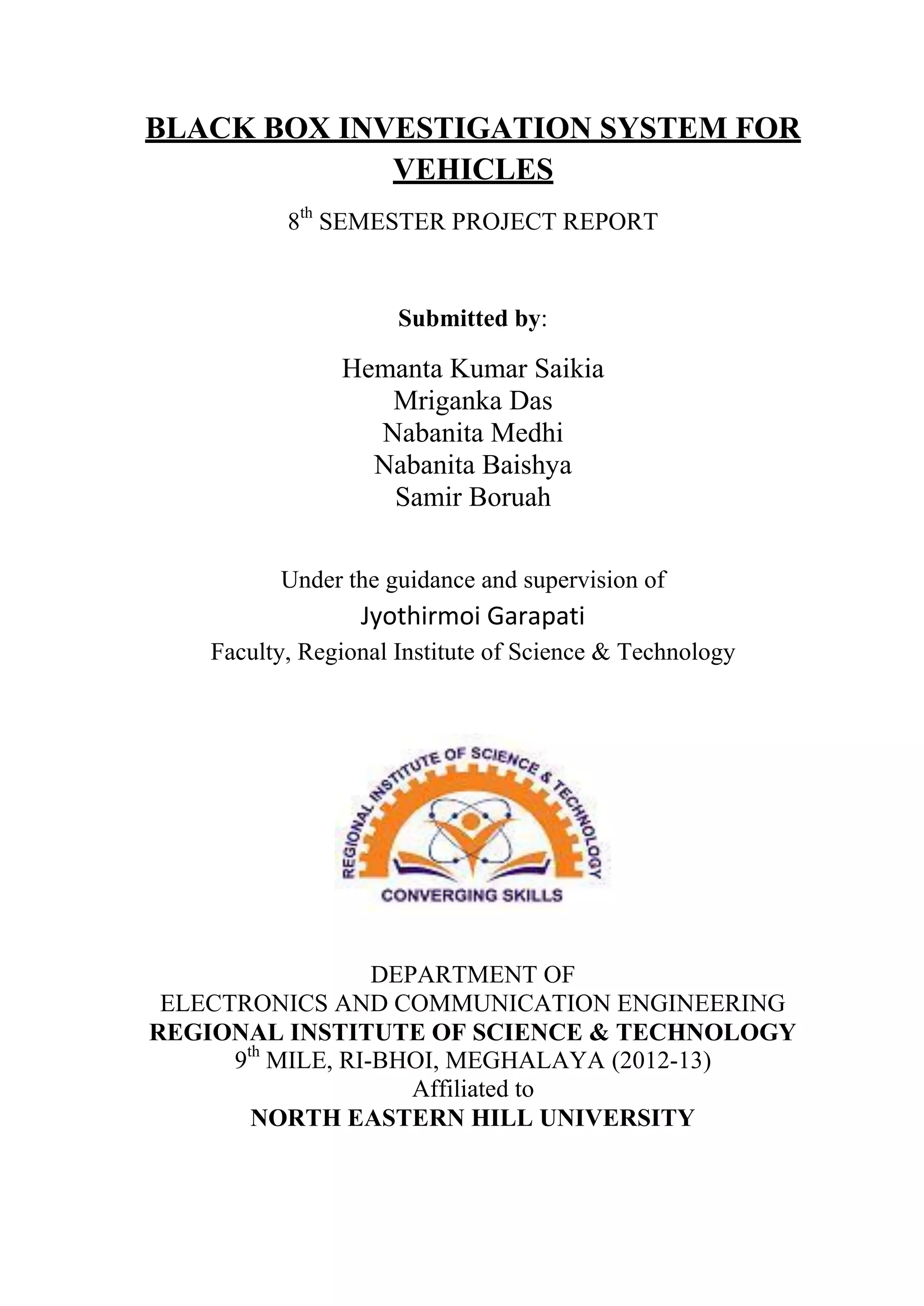 BLACK BOX INVESTIGATION SYSTEM FOR VEHICLES | PDF