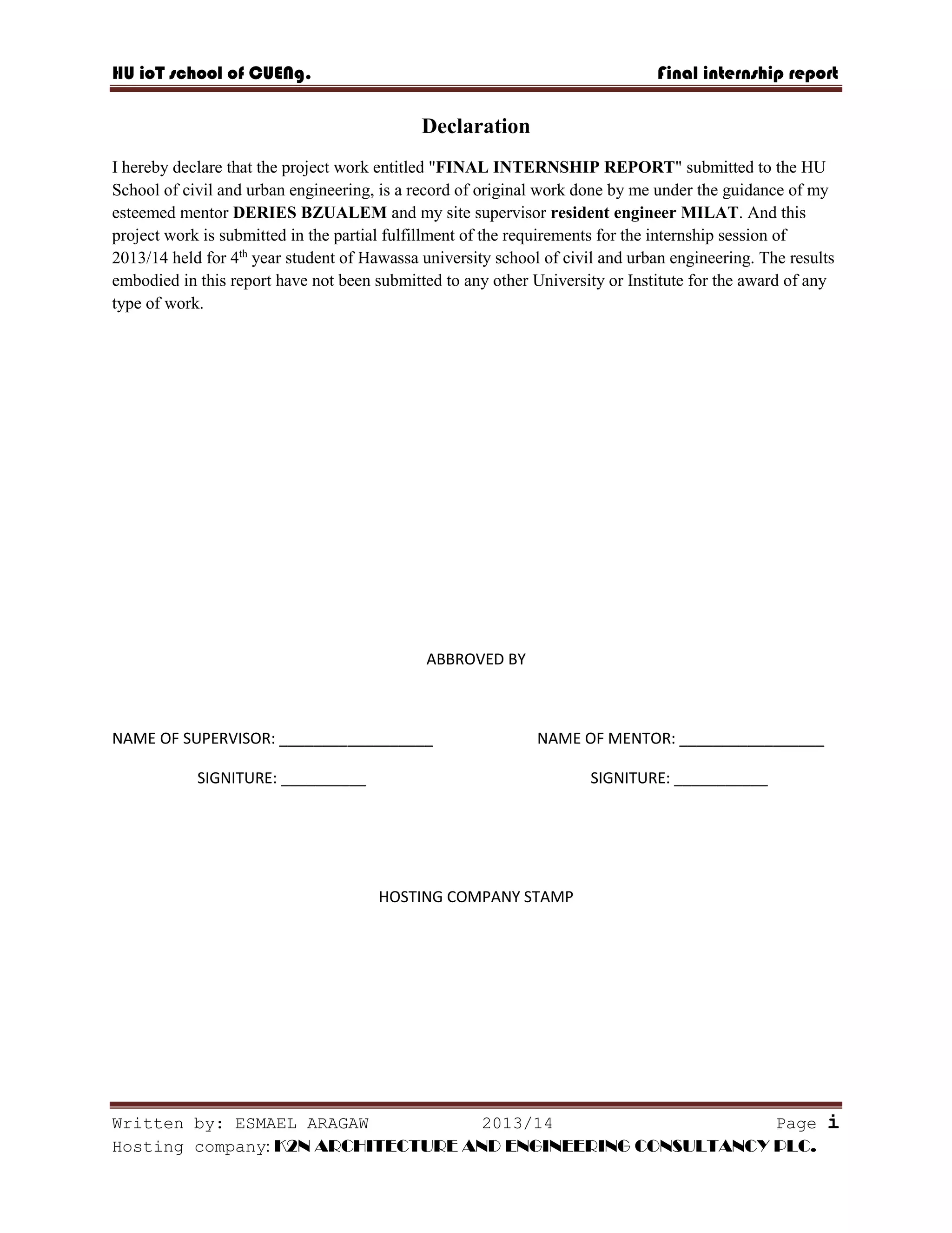 Internship Report on Building Construction | PDF