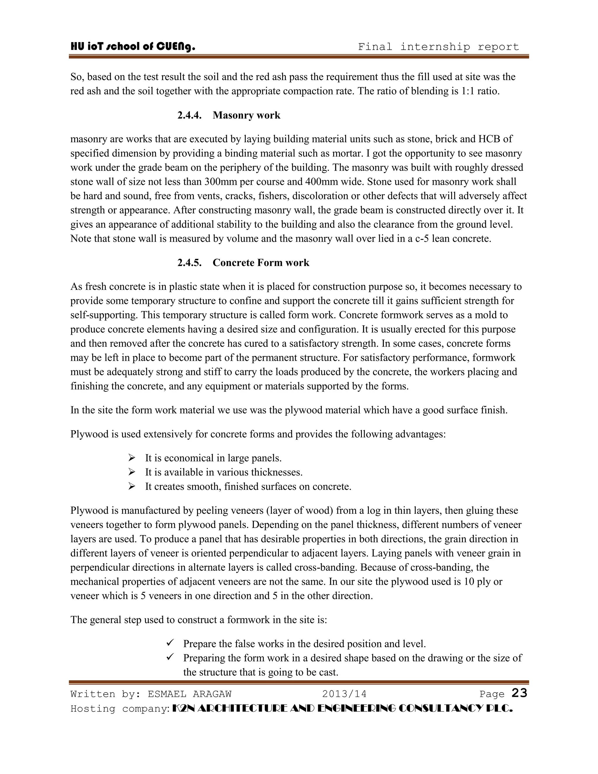 Internship Report on Building Construction | PDF