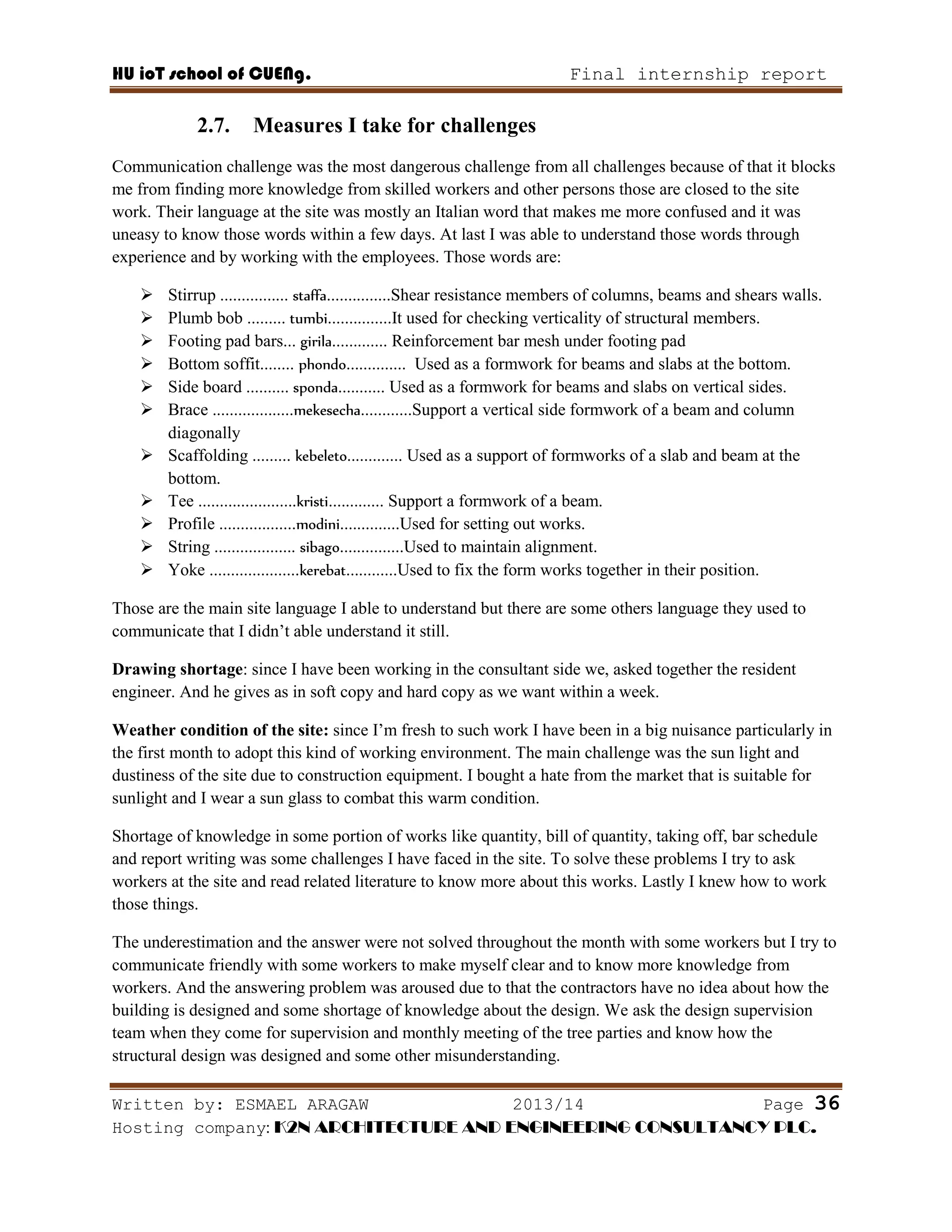 Internship Report on Building Construction | PDF
