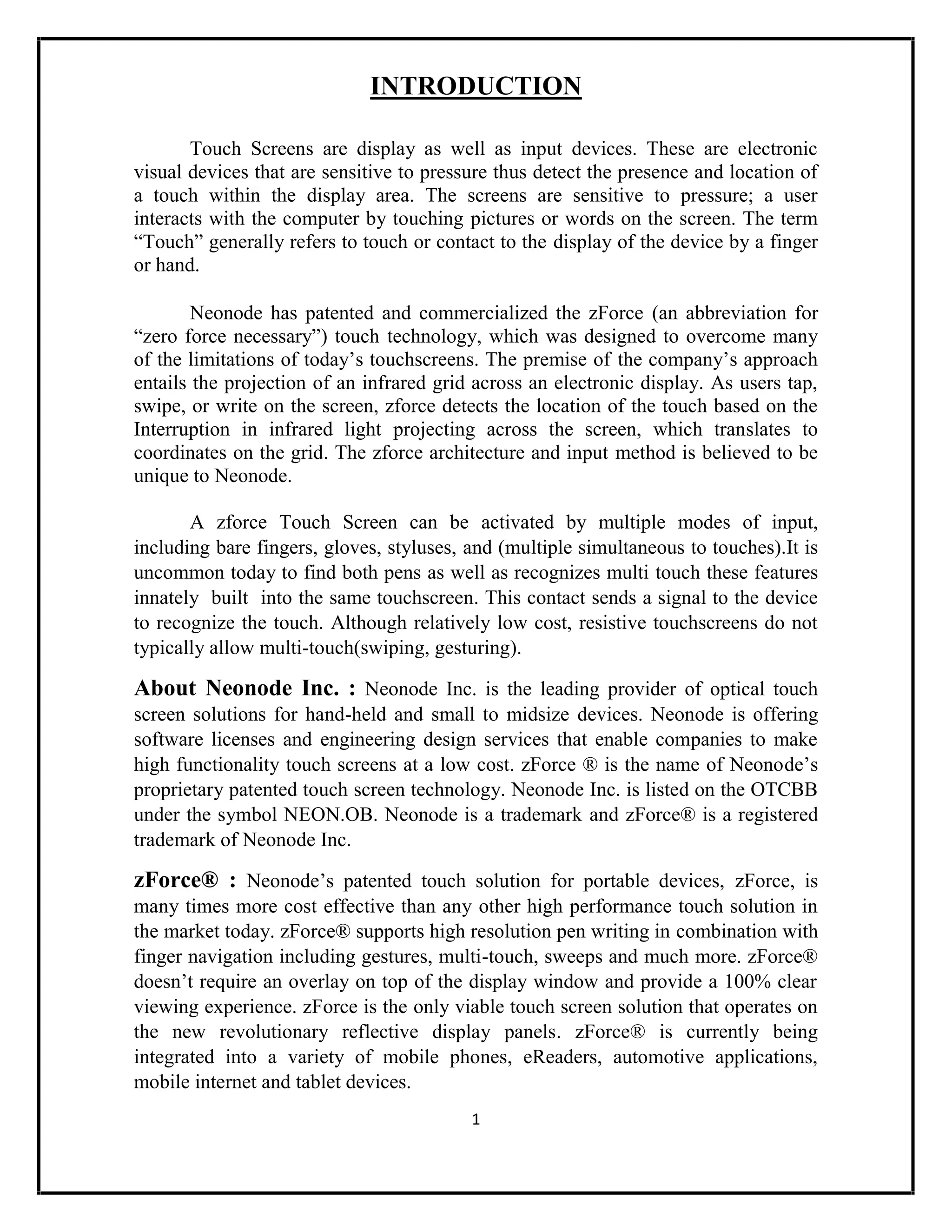 zForce Touch Screen Technology | PDF | Computer Peripherals | Computing