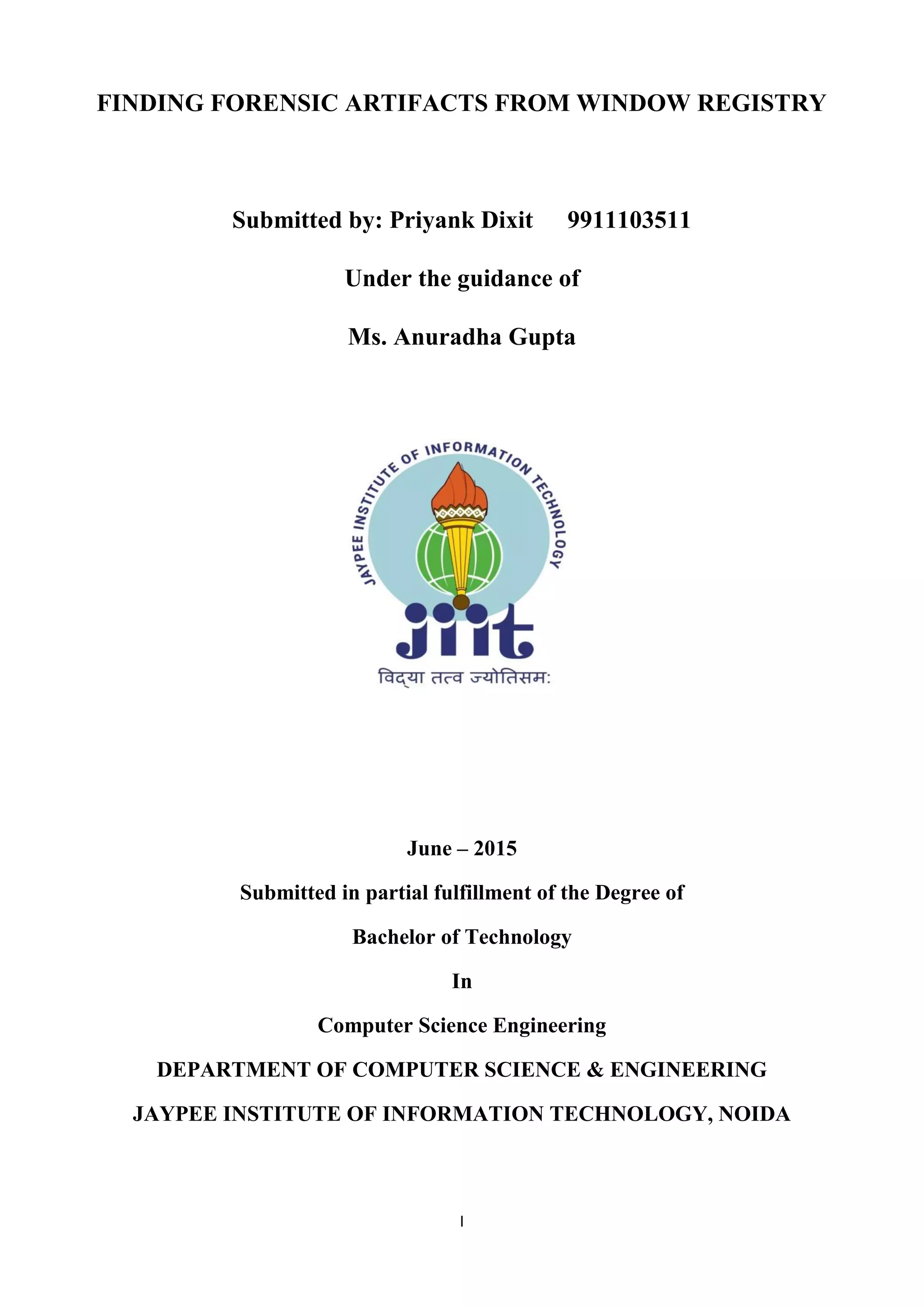 FINDING FORENSIC ARTIFACTS FROM WINDOW REGISTRY | PDF