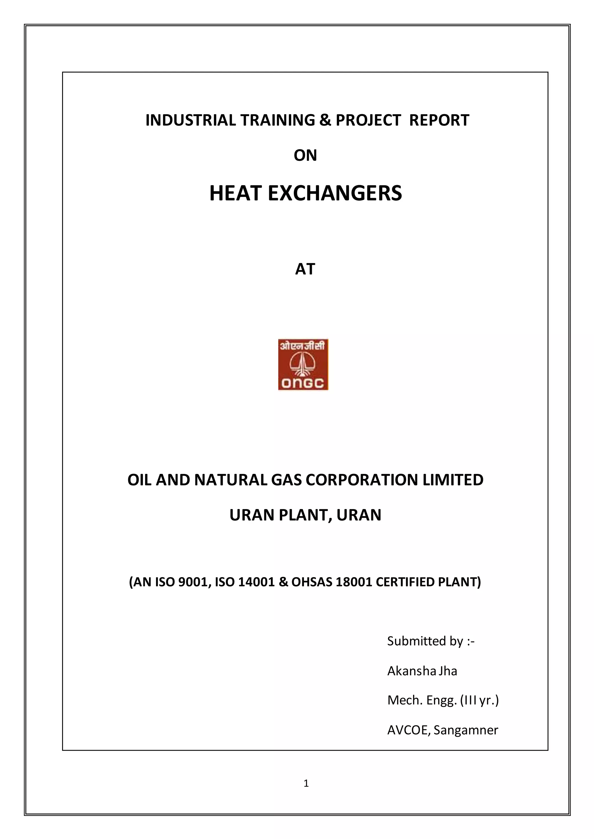 ONGC Training on Heat Exchangers, Compressors & Pumps | DOCX