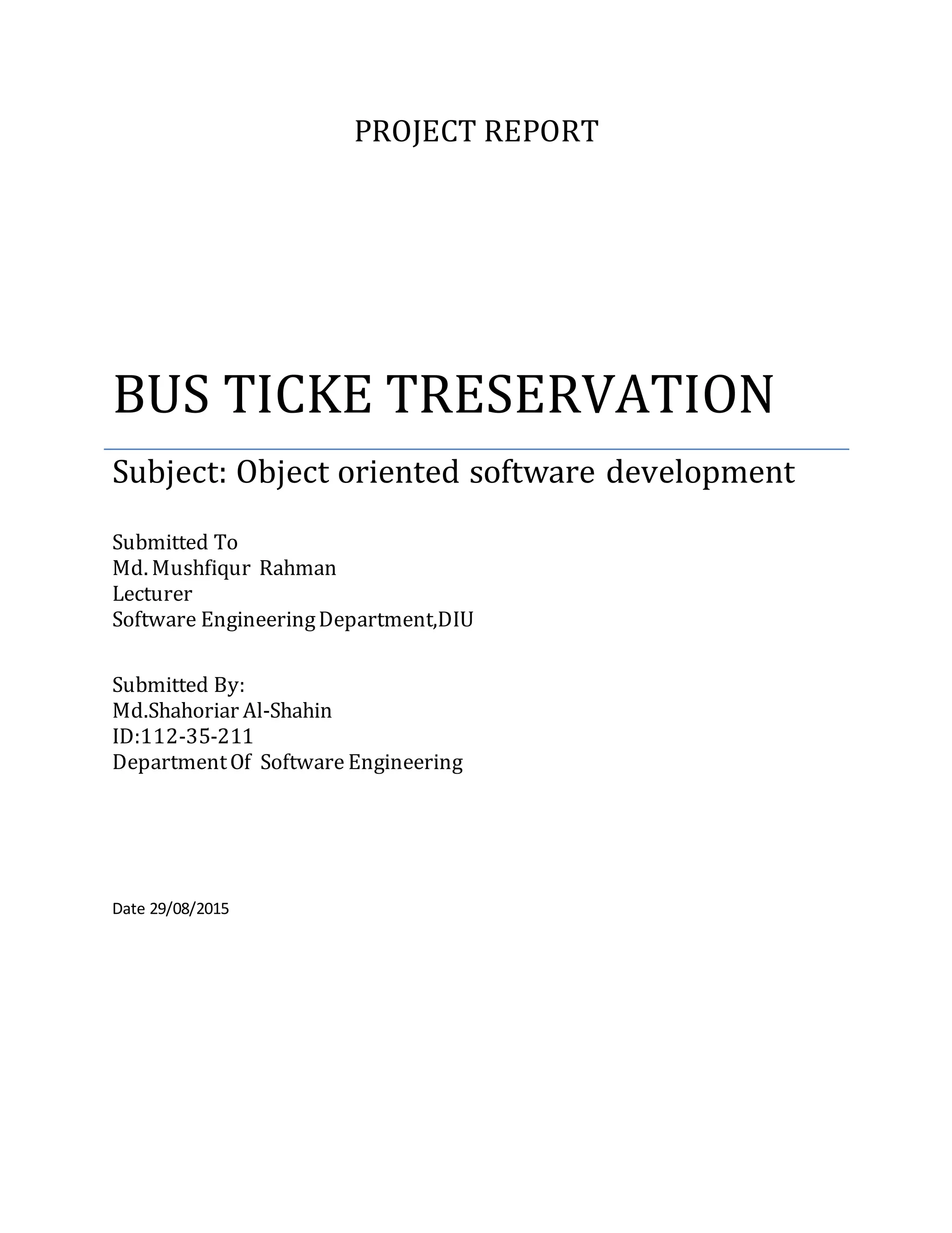 Report On Bus Ticket Reservation | PDF