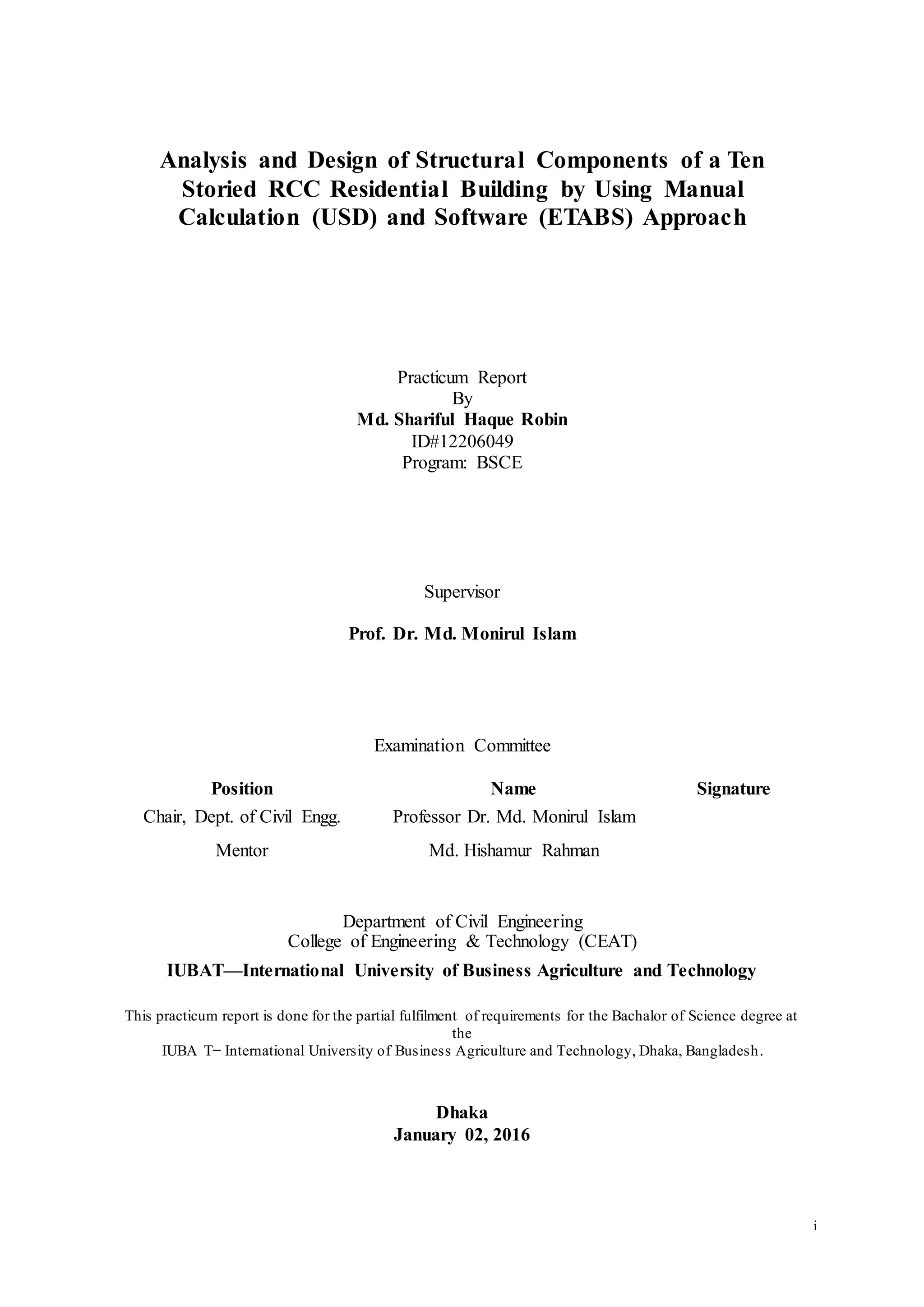 Analysis and Design of Structural Components of a Ten Storied RCC ...