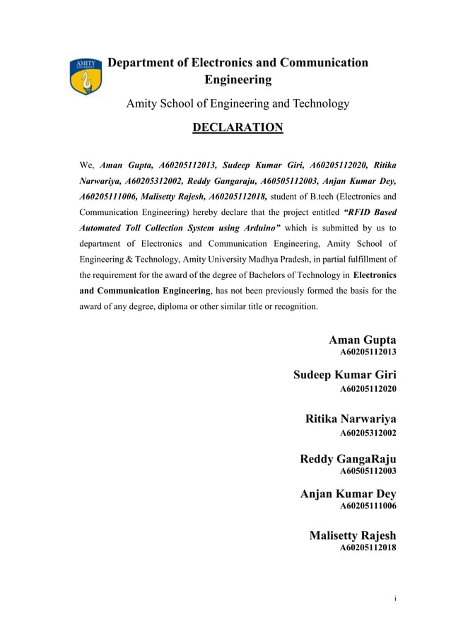 Project Report- RFID Based Automated Toll Collection System using ...