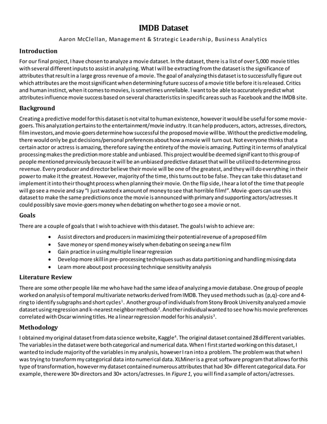 IMDB Movie Dataset Analysis | DOCX | Databases | Computer Software and ...
