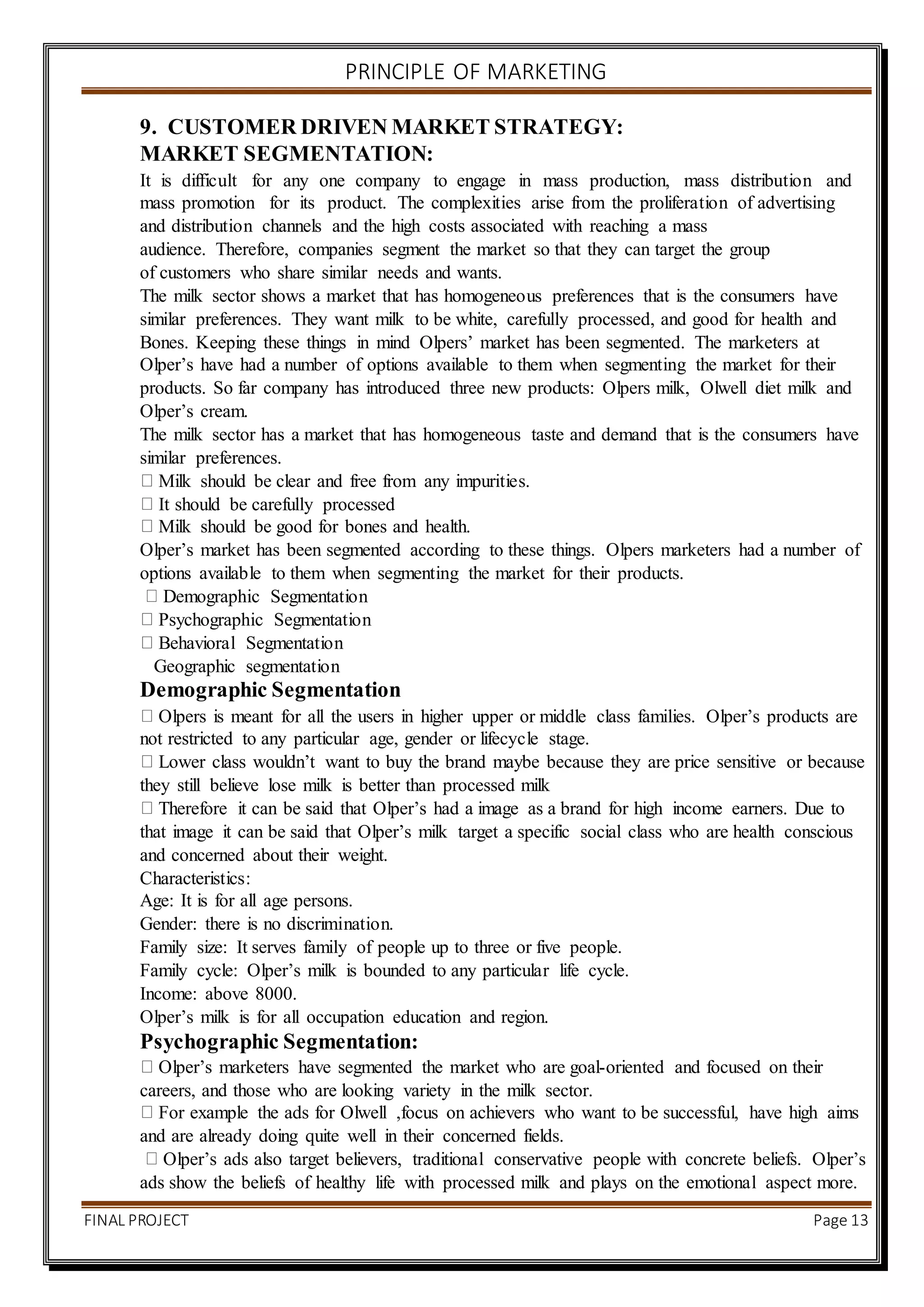 Final report on Olpers milk | DOCX