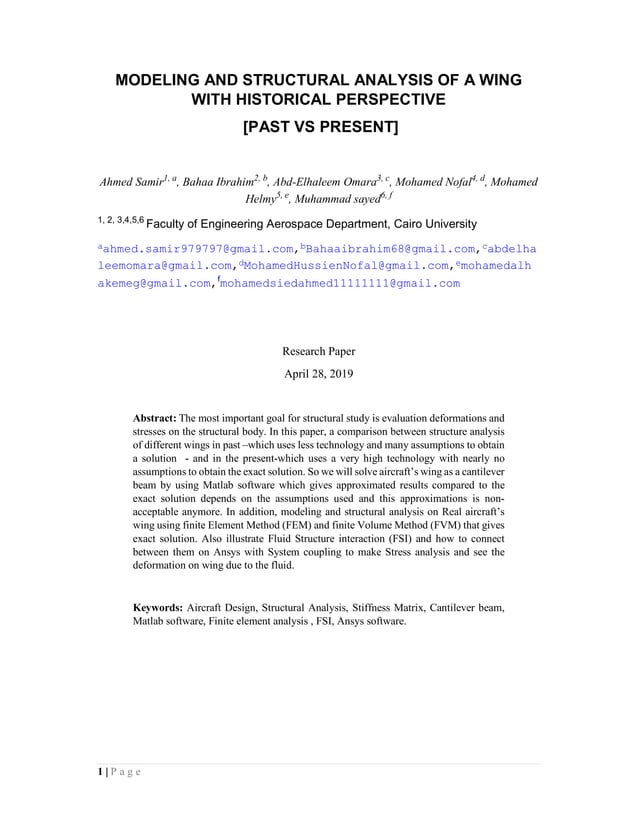 Modeling and Structural Analysis of a Wing [FSI ANSYS&MATLAB] | PDF ...