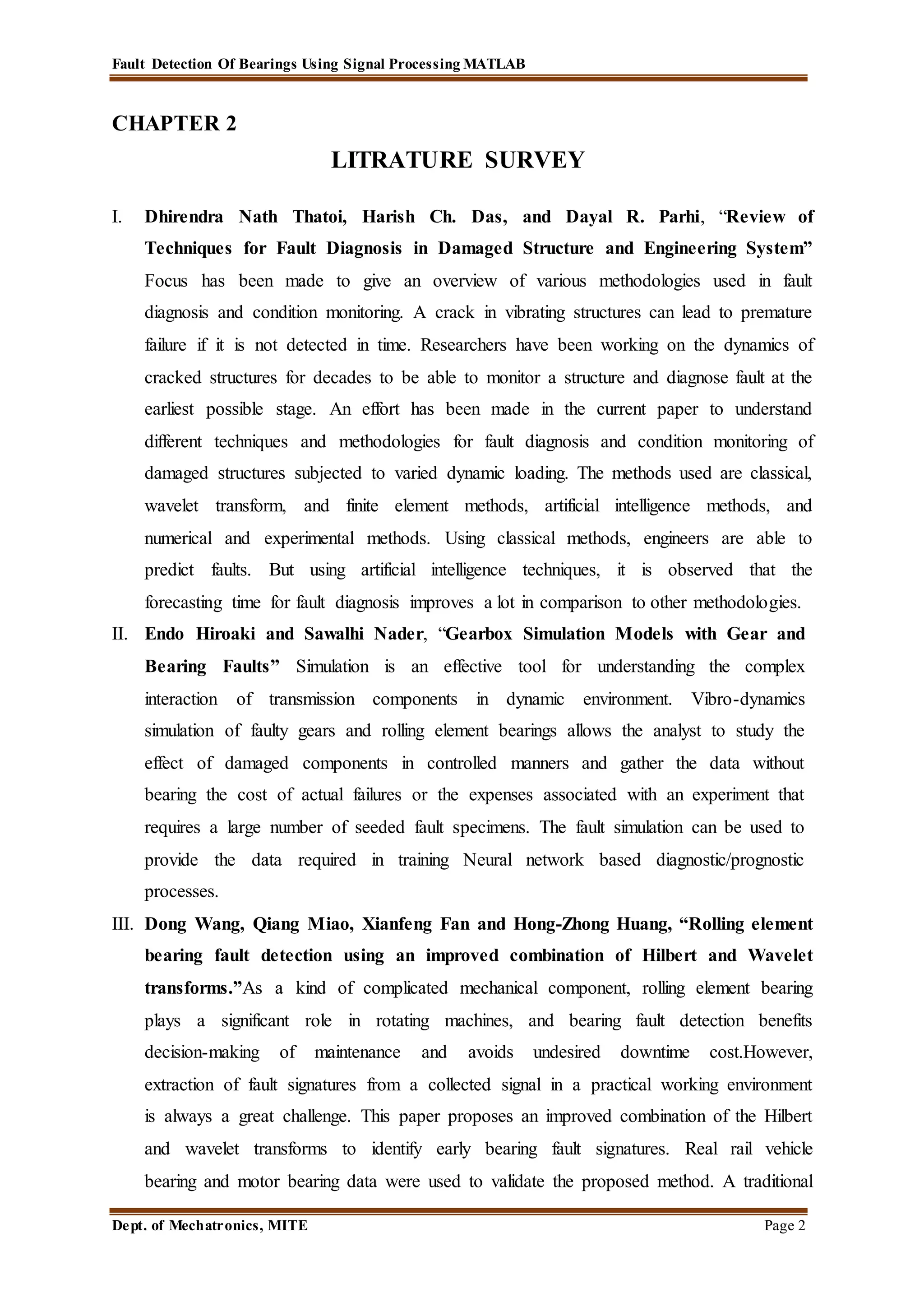 Report On Fault Diagnosis Of Ball Bearing System Docx Science