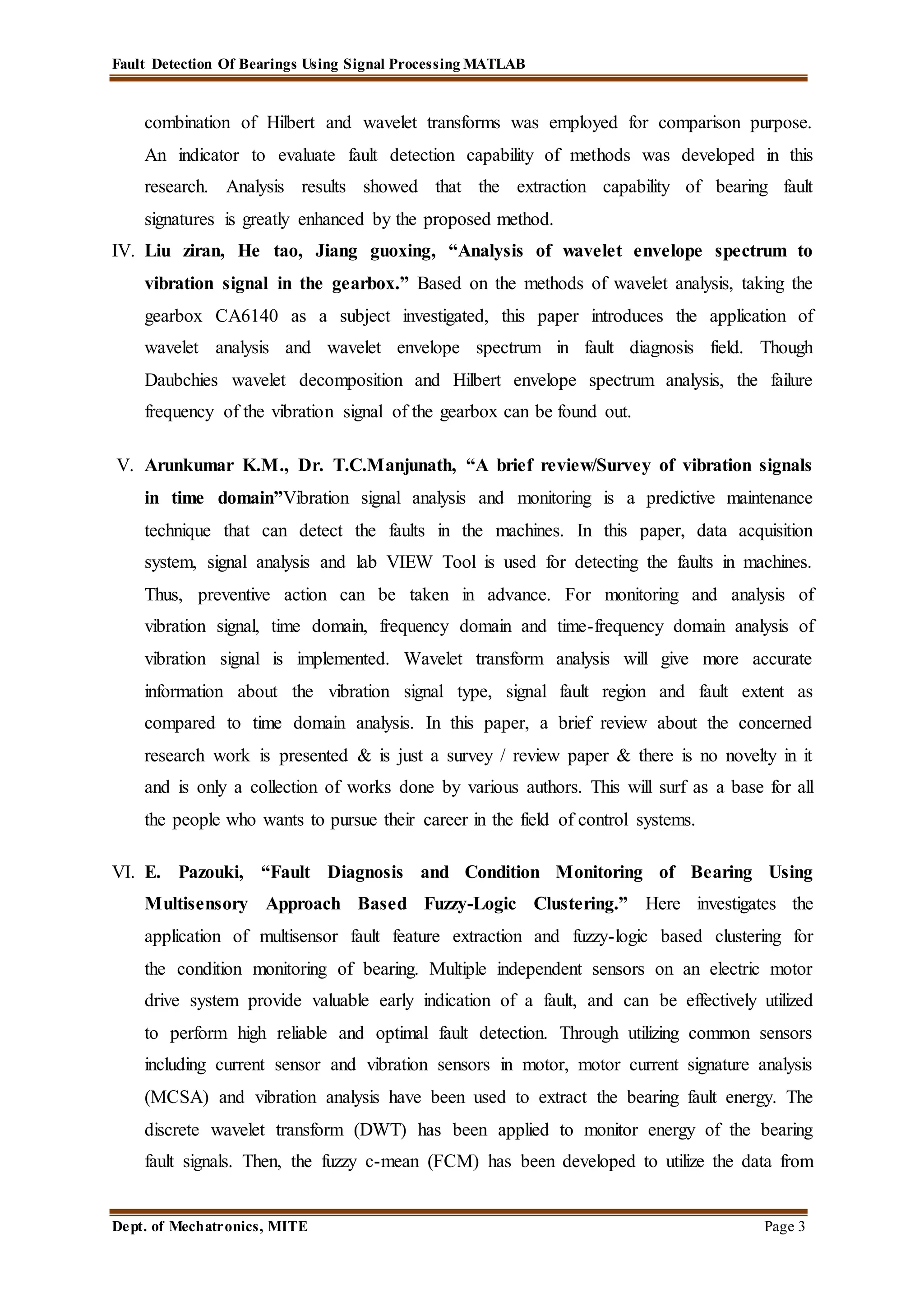 Report on Fault Diagnosis of Ball Bearing System | DOCX | Science