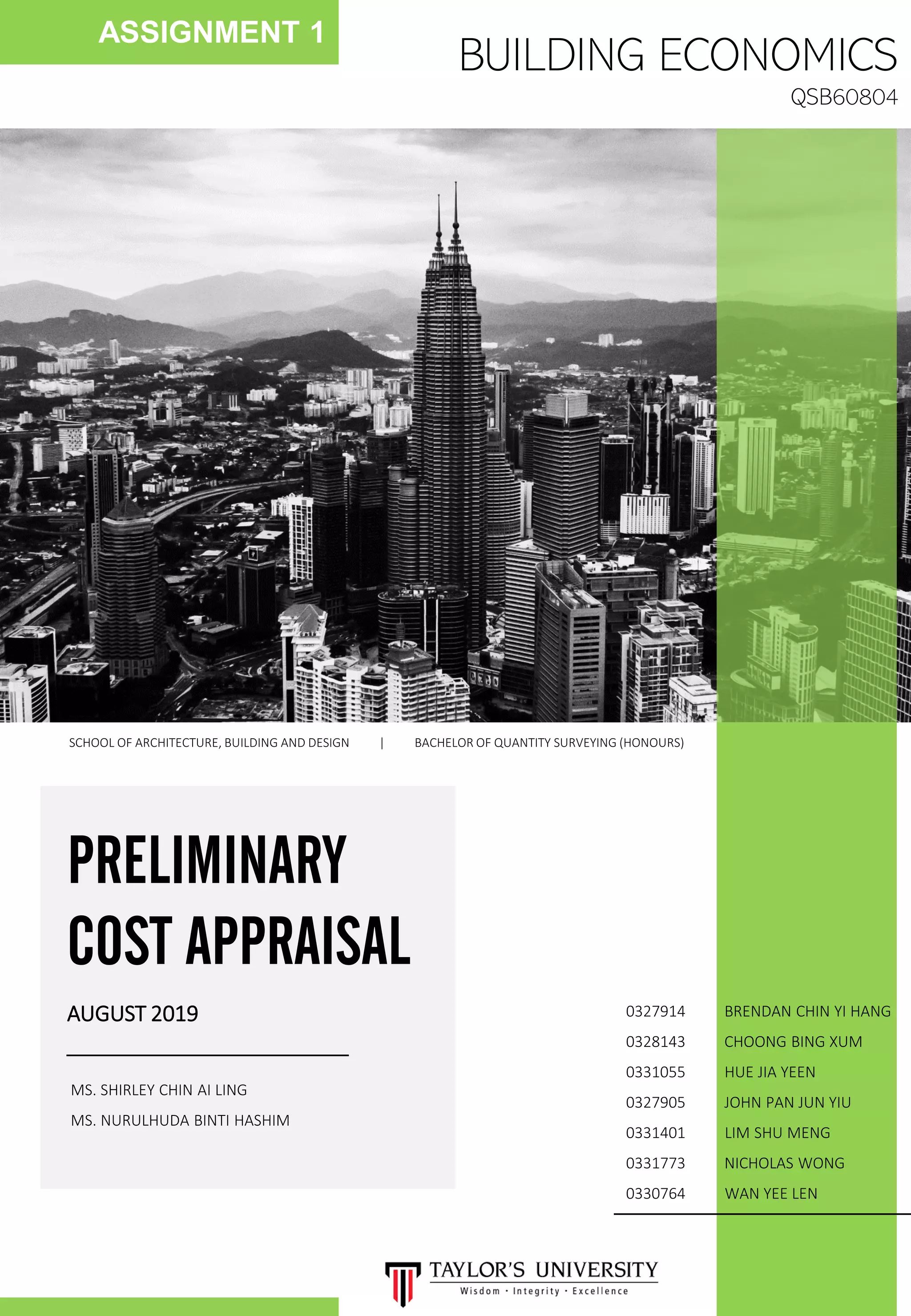 Building Economics (Group Assignment) - Preliminary Cost Appraisal | PDF