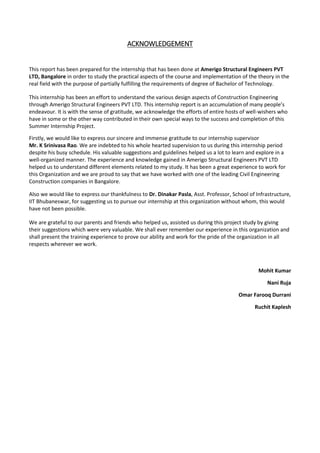 SUMMER INTERNSHIP REPORT at AMERIGO STRUCTURAL ENGINEERS PVT LTD, | PDF