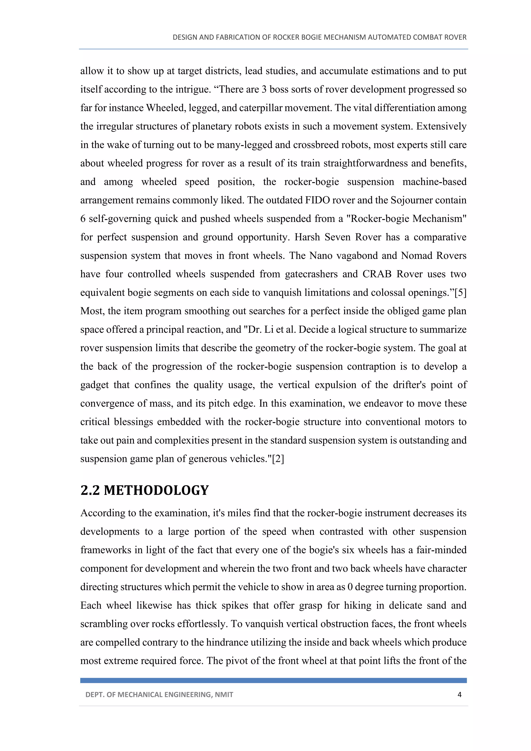 Design and Fabrication of Rocker Bogie Mechanism Automated Combat Rover ...