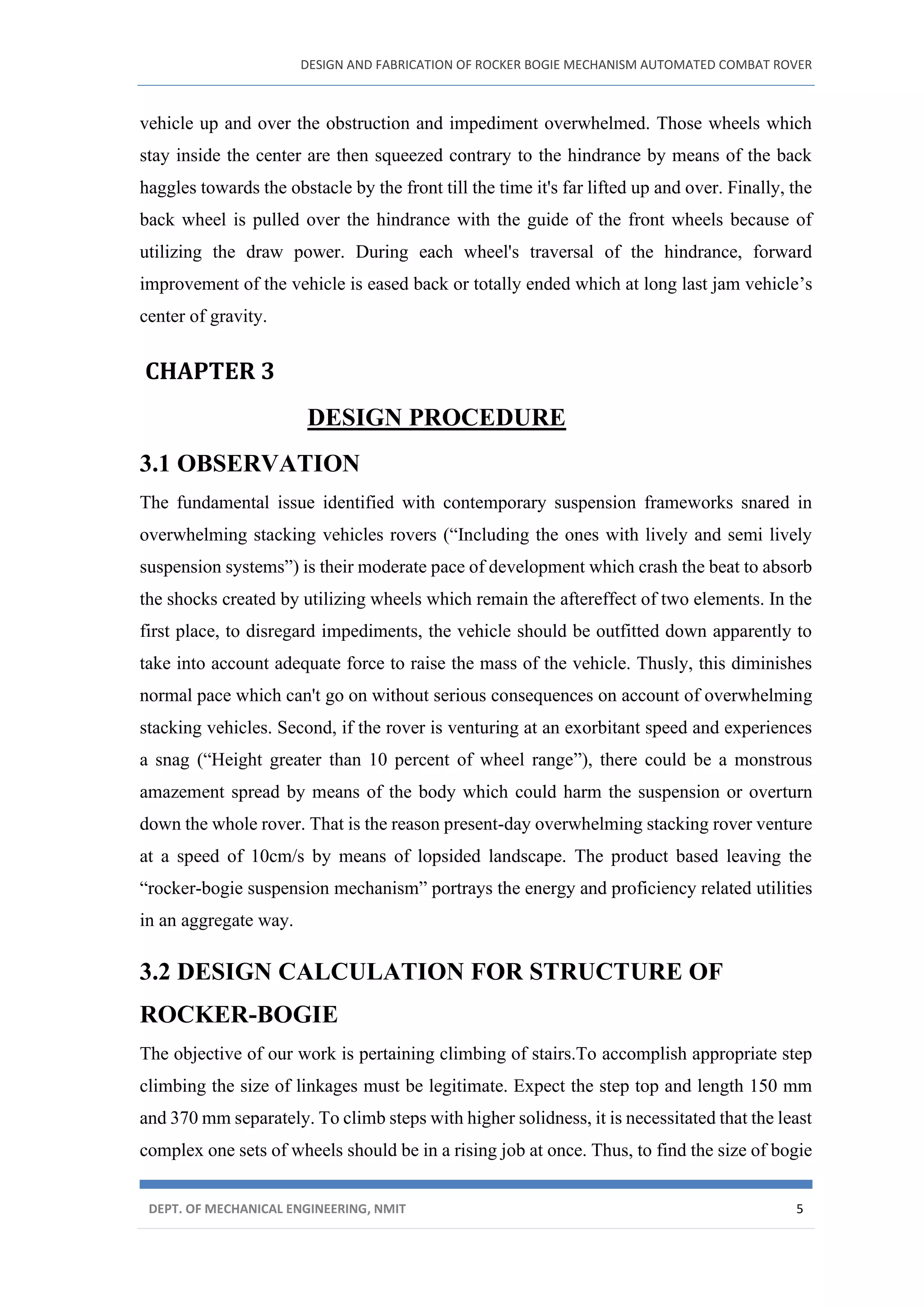 Design and Fabrication of Rocker Bogie Mechanism Automated Combat Rover ...