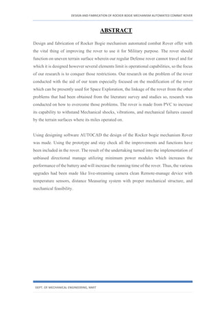 Design and Fabrication of Rocker Bogie Mechanism Automated Combat Rover ...