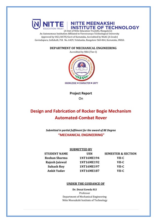 Design and Fabrication of Rocker Bogie Mechanism Automated Combat Rover ...