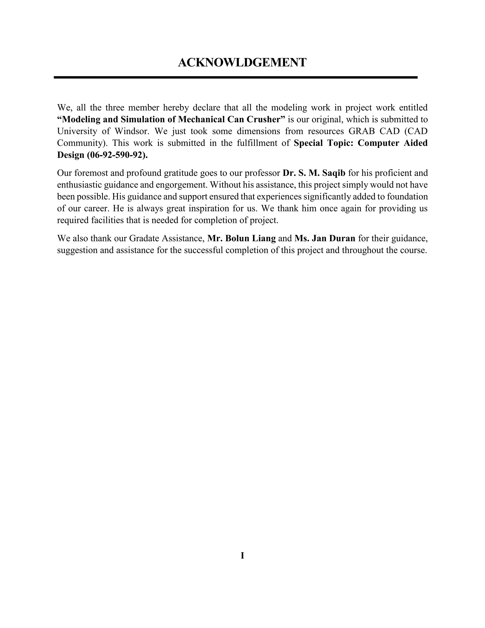 CAD Project Report - University of Windsor | PDF