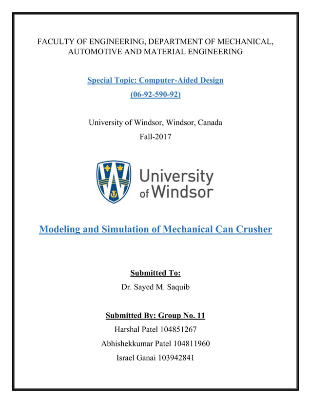 CAD Project Report - University of Windsor | PDF