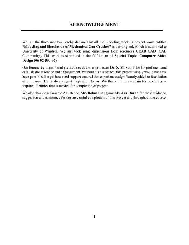CAD Project Report - University of Windsor | PDF
