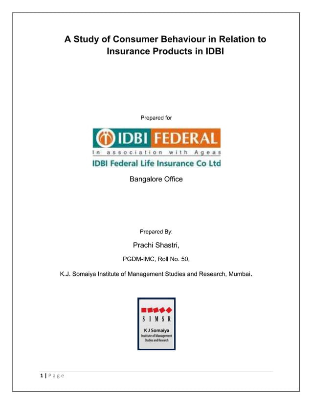 IDBI Federal life insurance summer internship report | DOCX