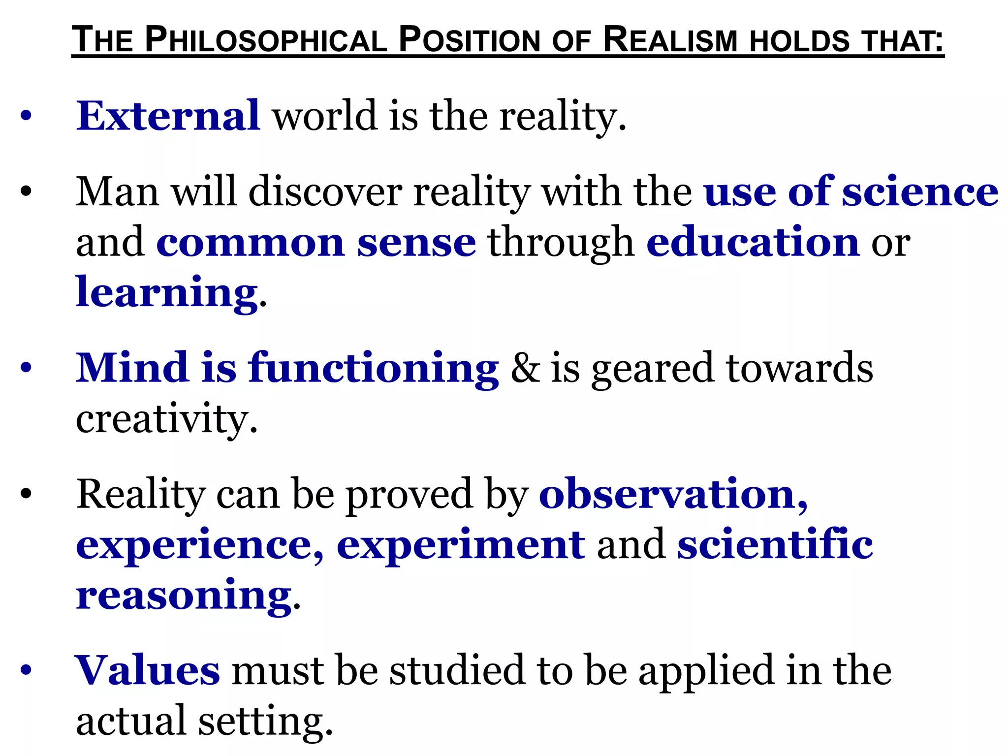 Philosophy of Realism in Education | PPTX