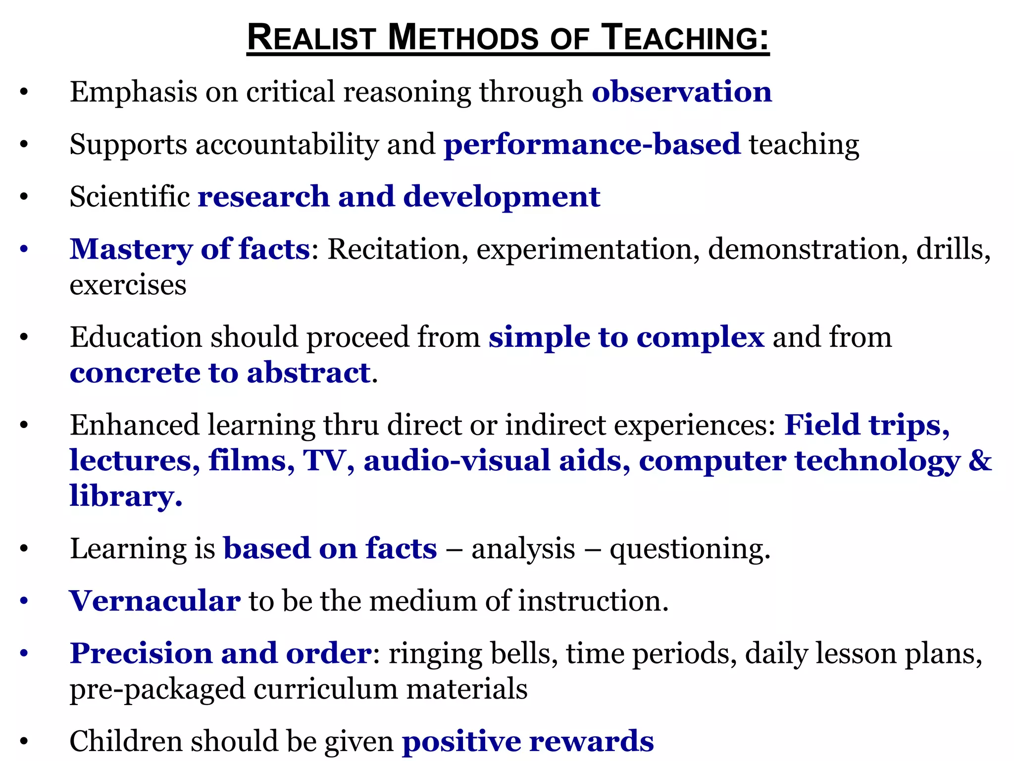 Philosophy of Realism in Education | PPTX