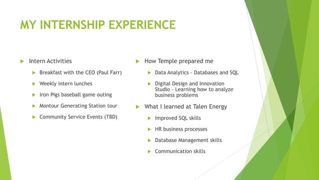 A Look at MIS Work Experience - Summer Internship | PPT